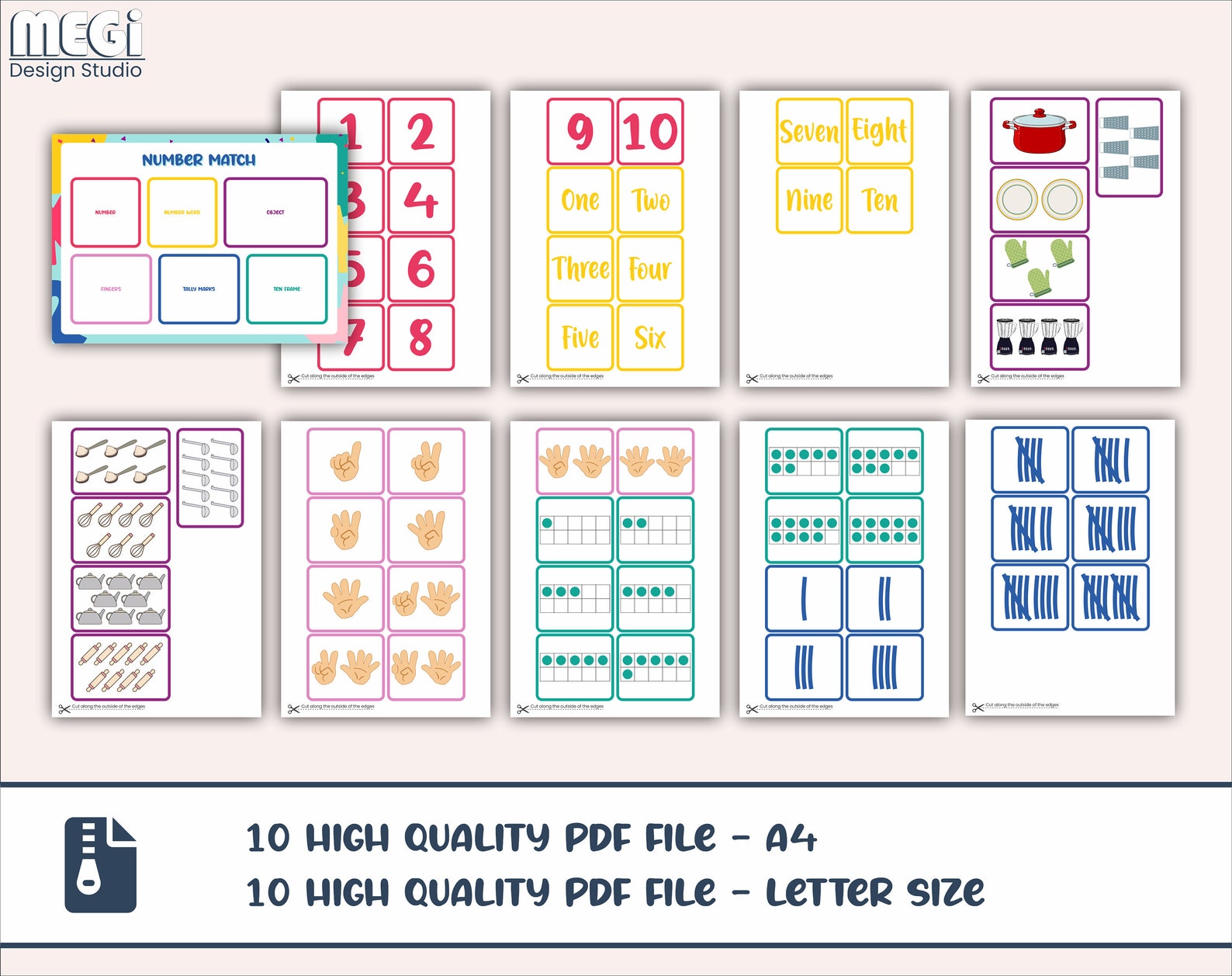 Number Match Preschool Activity Count and Match 1 to 10 Number Matching ...
