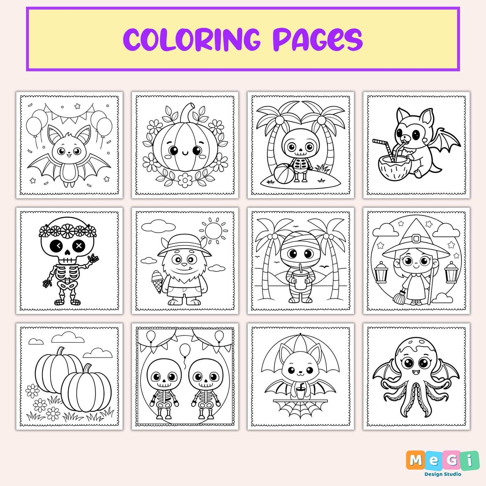 60 Halloween Summer Coloring Pages - Spooky Summer Vibes Coloring Book ...