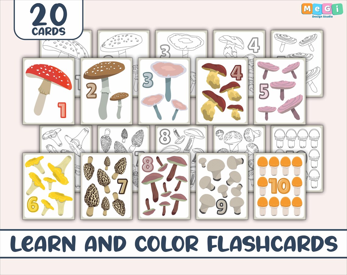 Educational Mushroom Numbers Flashcards and Worksheets - Learn and ...