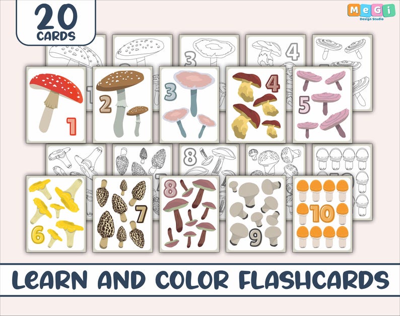 Educational Mushroom Numbers Flashcards and Worksheets - Learn and ...