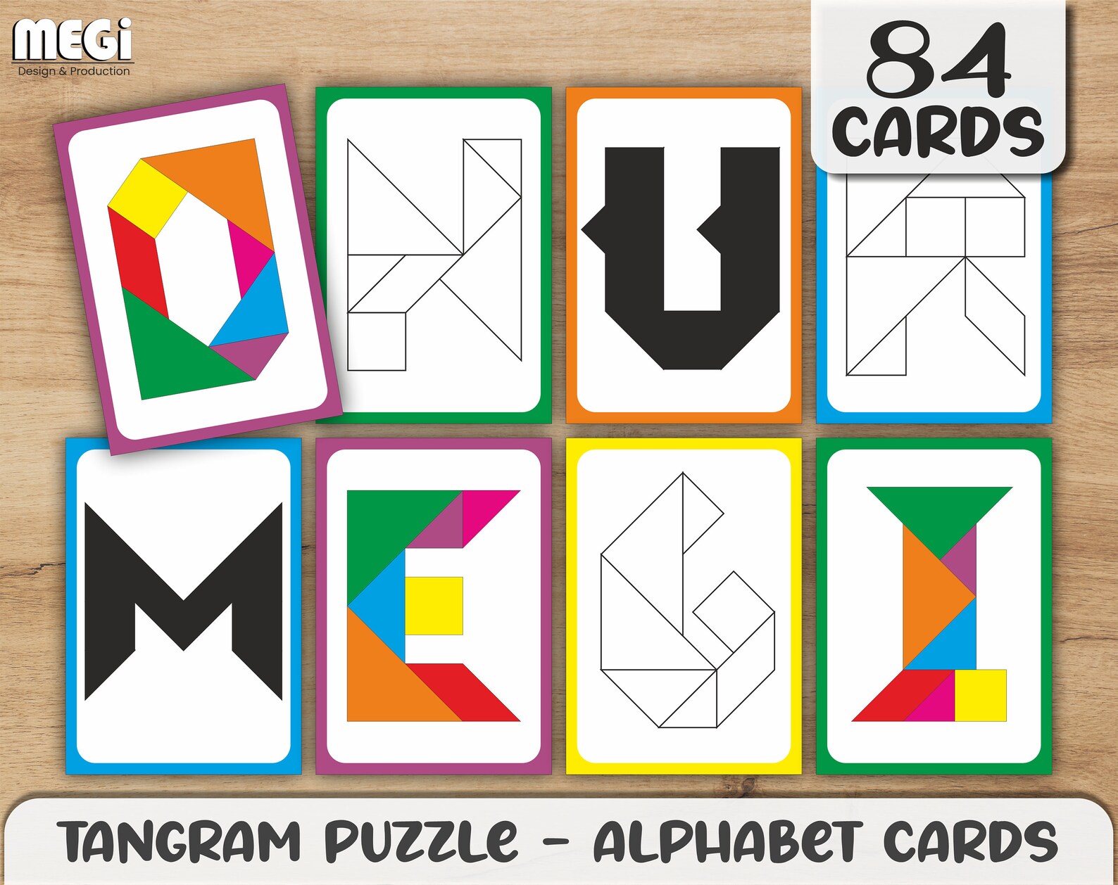 Tangram Alphabet Puzzle Cards 84 Cards & Free Tangram | Etsy