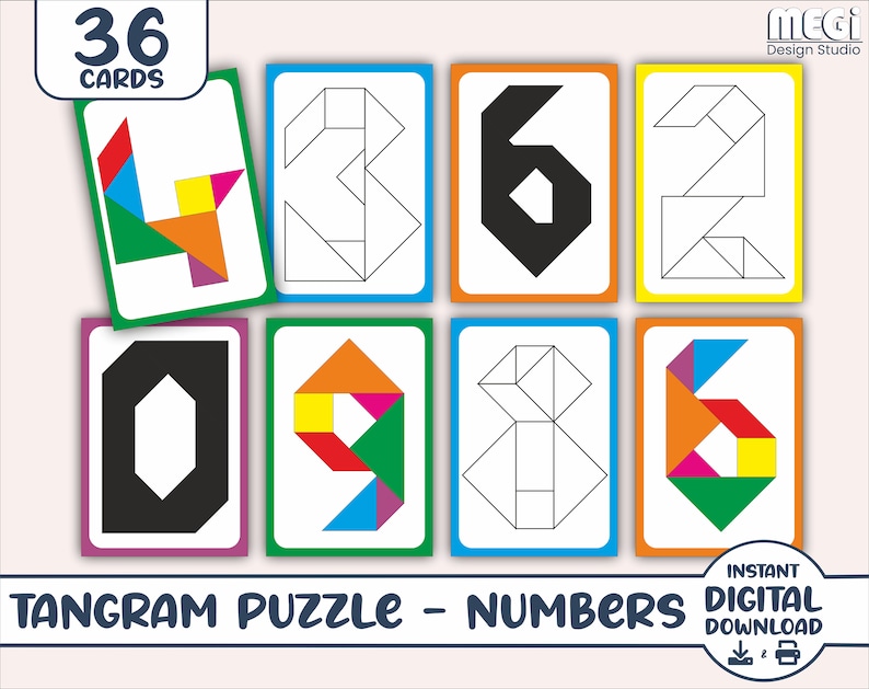 Tangram Numbers Puzzle Cards - 36 Cards & Free Tangram Pattern ...