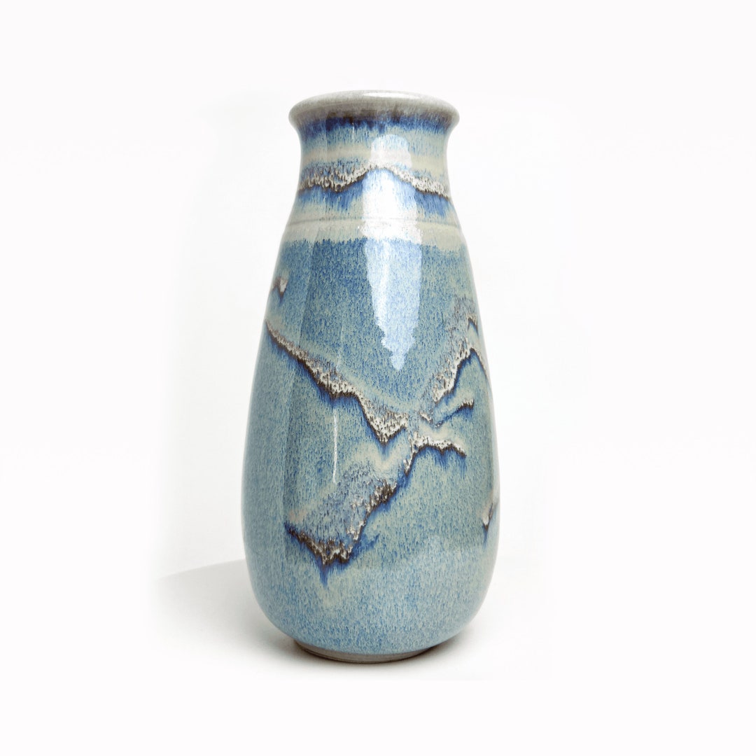 Studio Pottery Blue White Drip Vase Signed LJ Accents Spokane ...