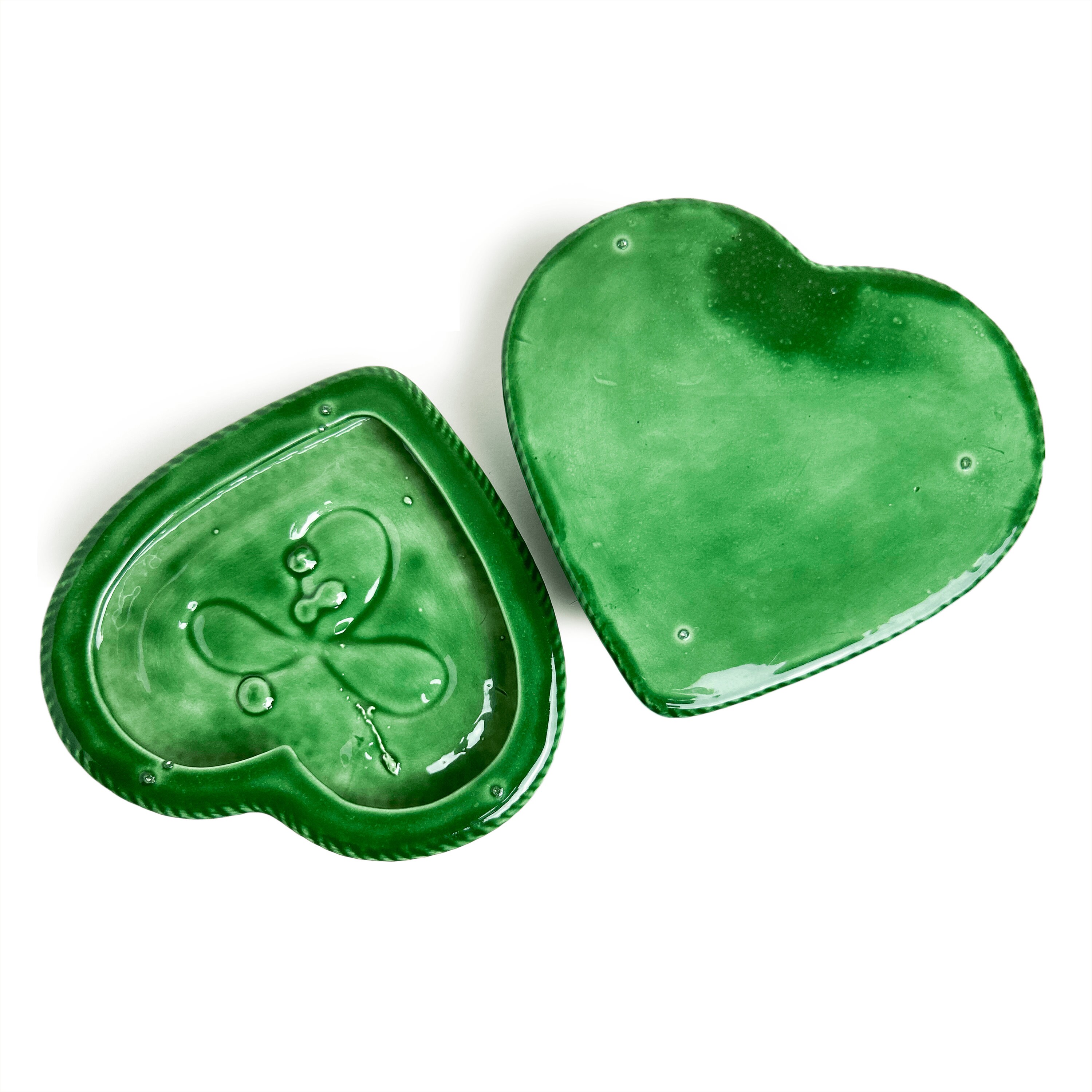 Green Ceramic Slip Cast Heart Box With Three Bow Rope Knot - Etsy