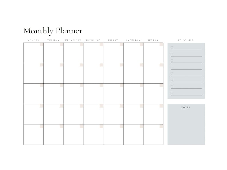 Minimalist Monthly Planner | Printable PDF | Undated 7-day Spread ...