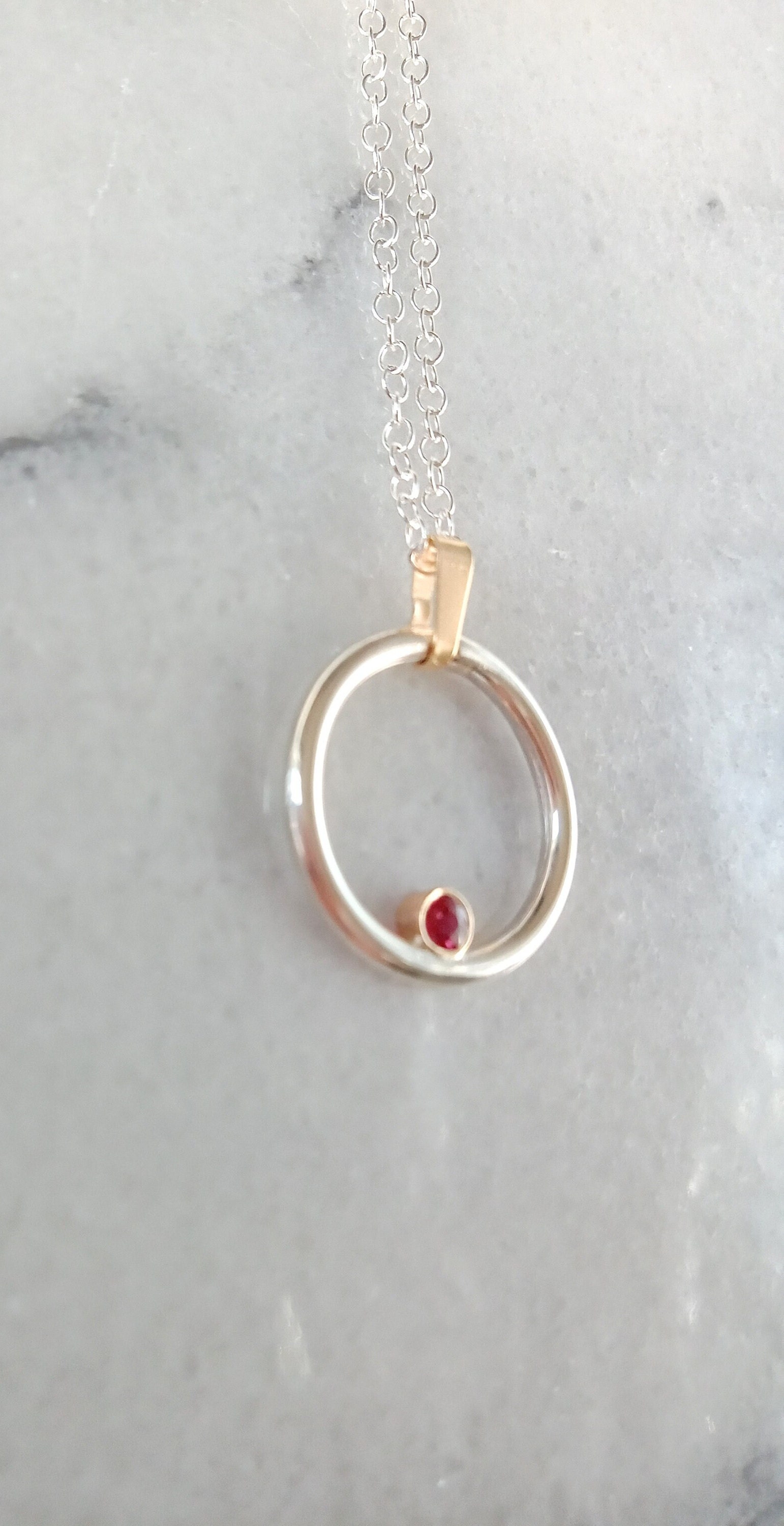 9ct Gold and Silver Ruby Circle Pendant Red Ruby Circular - Etsy