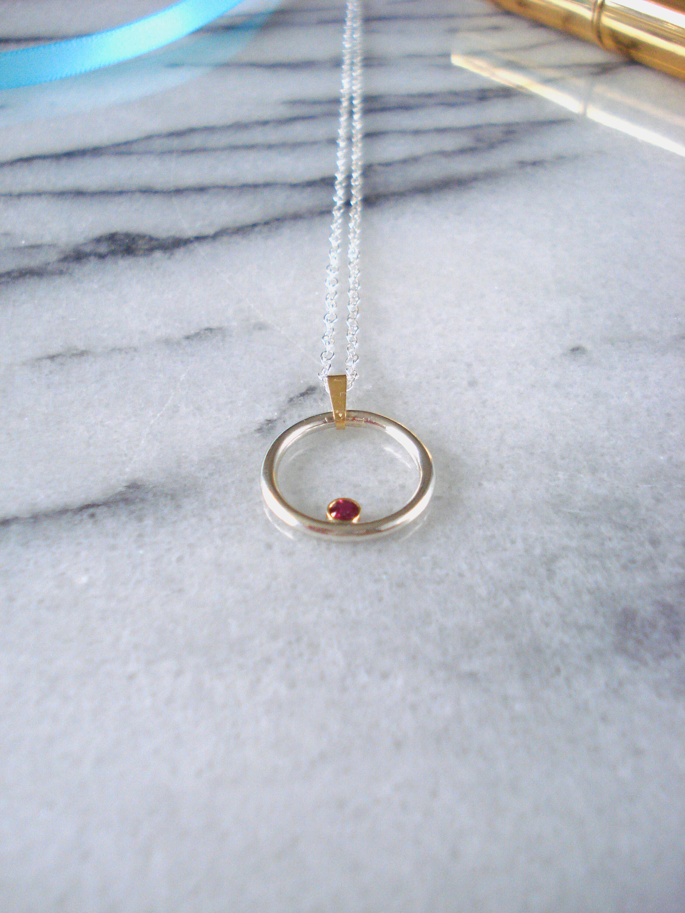 9ct Gold and Silver Ruby Circle Pendant Red Ruby Circular - Etsy