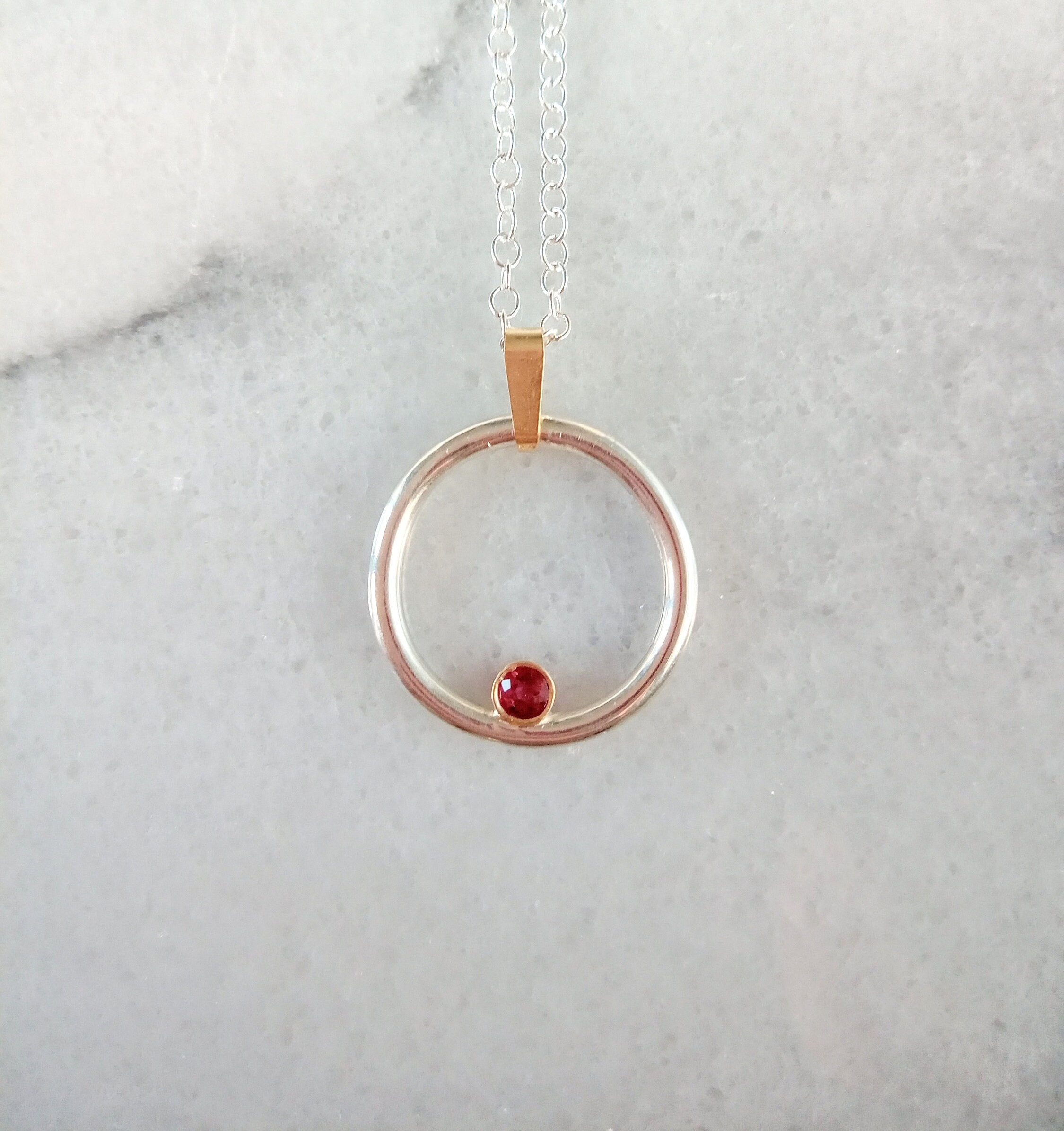 9ct Gold and Silver Ruby Circle Pendant Red Ruby Circular - Etsy