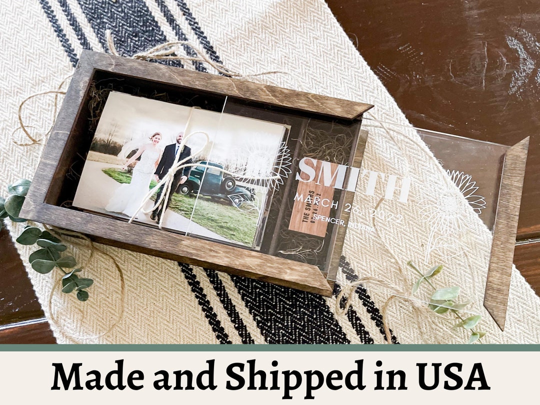 Wood Wedding Photo Box With Acrylic Sliding Lid Wedding Box With USB ...