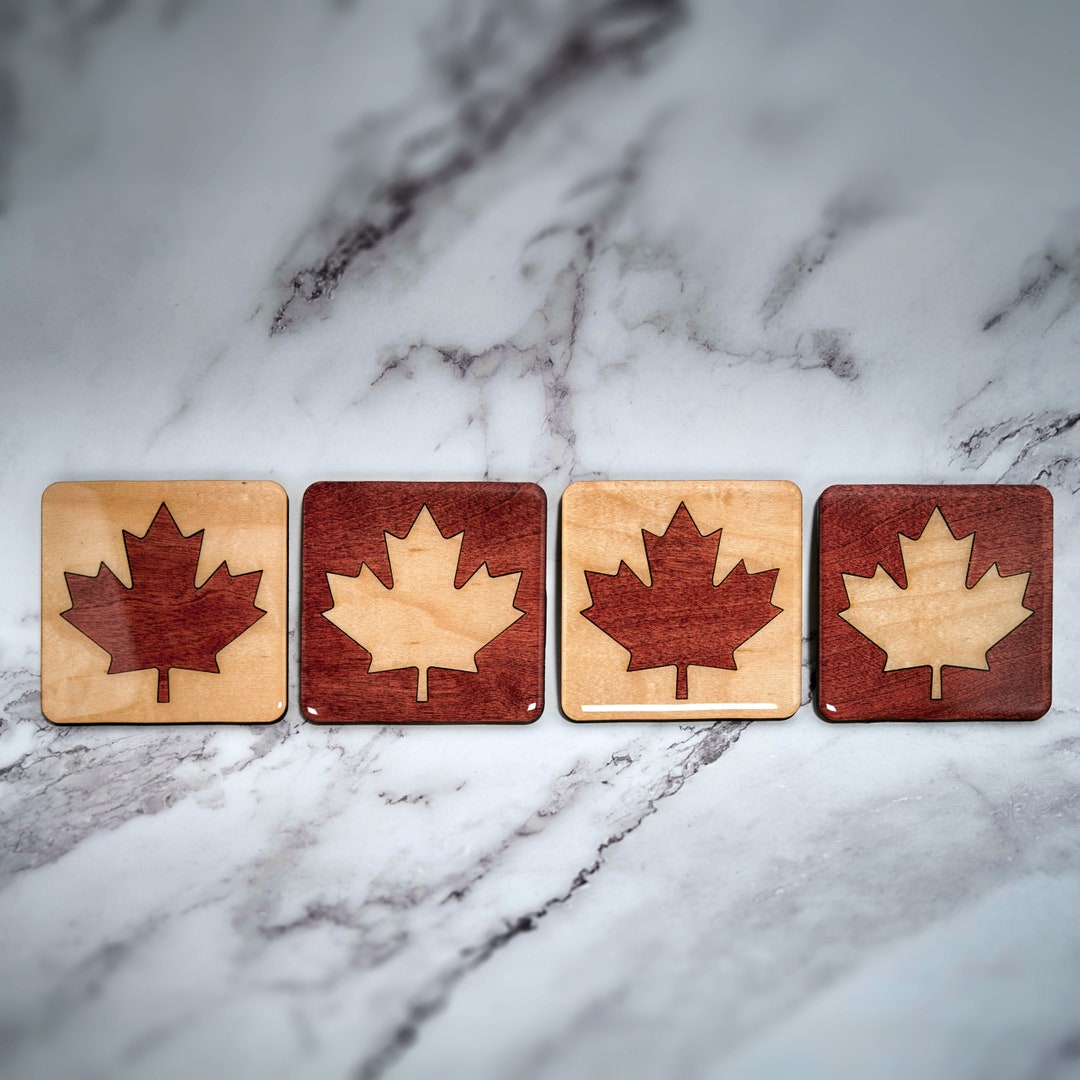 Maple Leaf Wood Inlay Coaster - Etsy