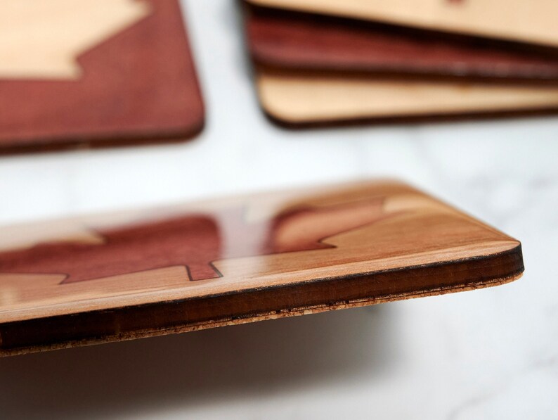 Fallen Maple Leaf Wood Inlay Coasters - Etsy