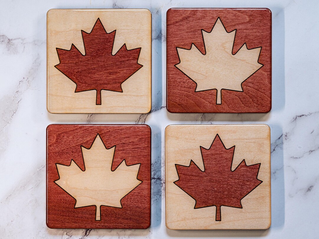 Maple Leaf Wood Inlay Coaster - Etsy