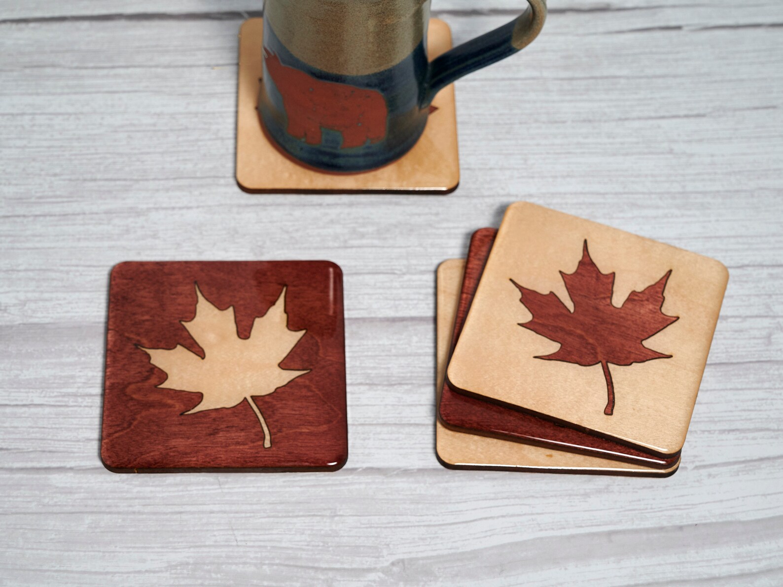 Fallen Maple Leaf Wood Inlay Coasters - Etsy