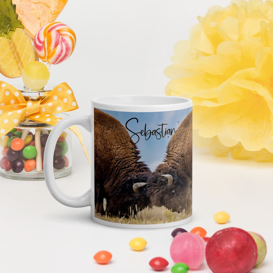 Sparring Bison Mug: Buffalo Coffee Cup, Western Ranch Decor - Etsy