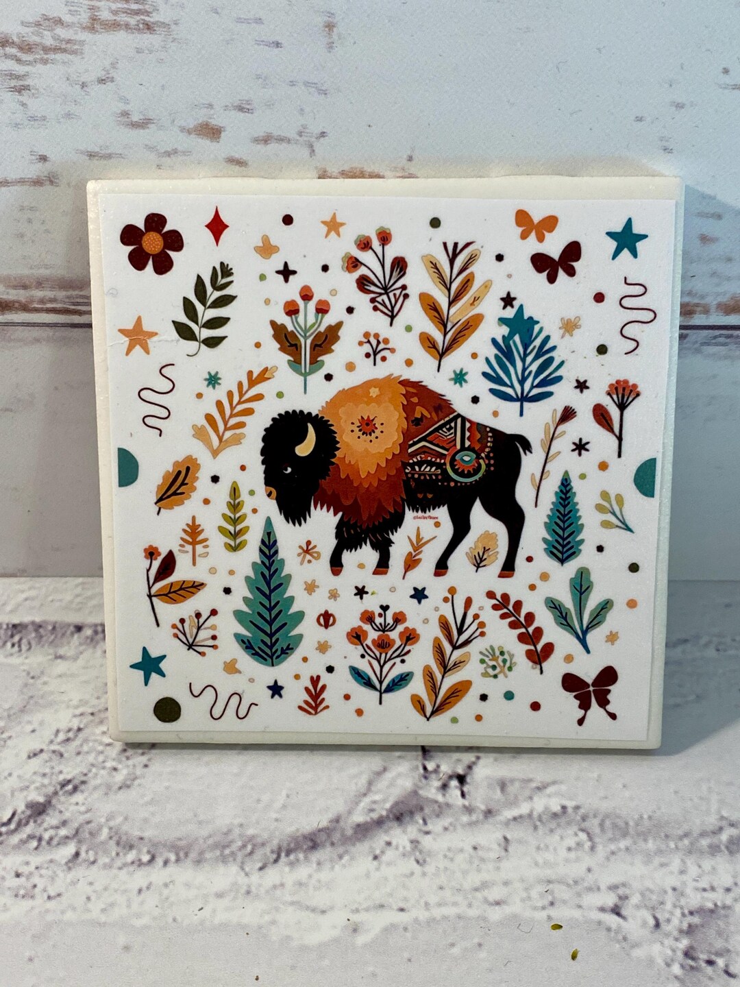 Boho Bison Coaster, Buffalo Coaster, Ranch Decor, Bison Gifts, Buffalo ...