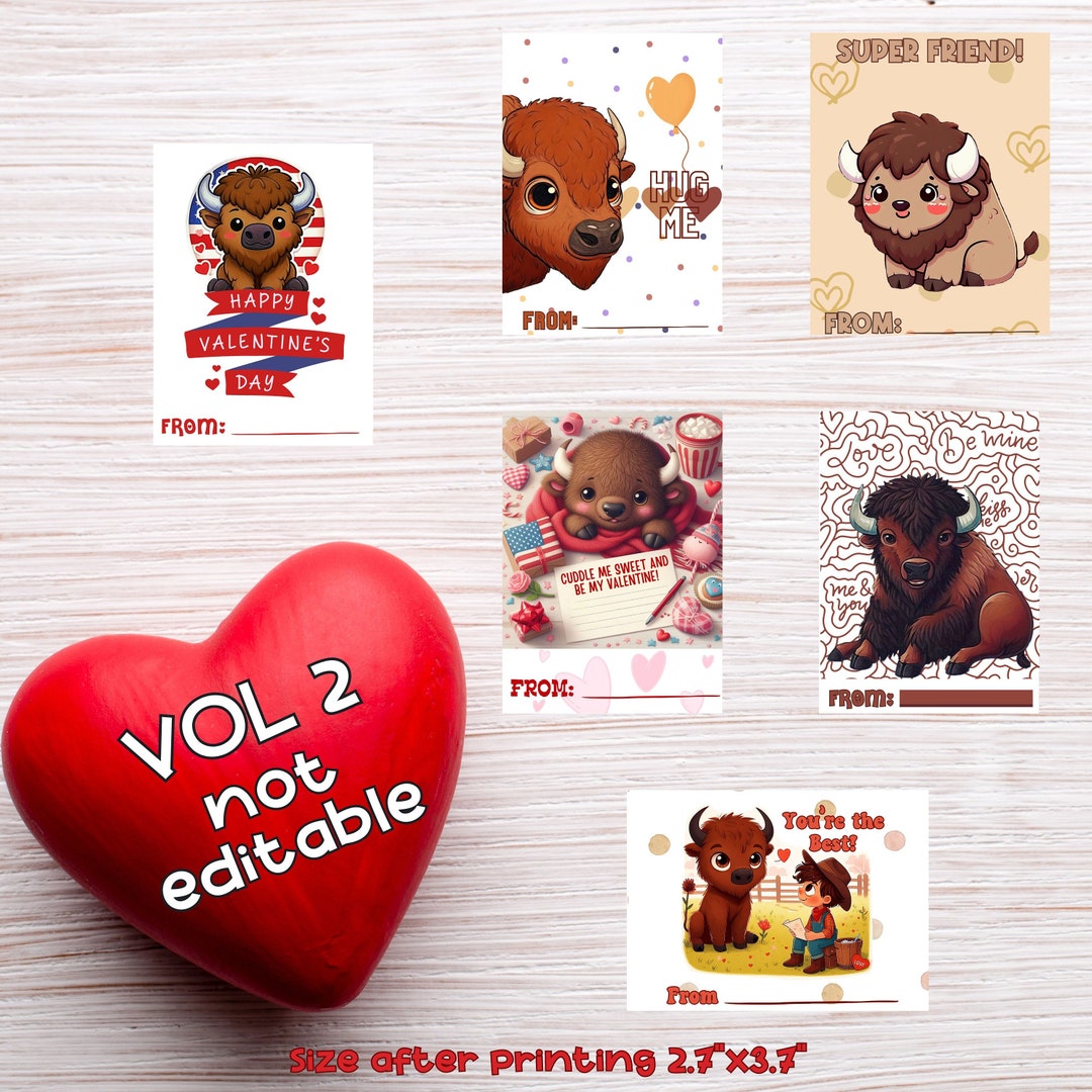Bison Valentine's Day Cards, Classroom Valentine's Day Cards for Kids ...