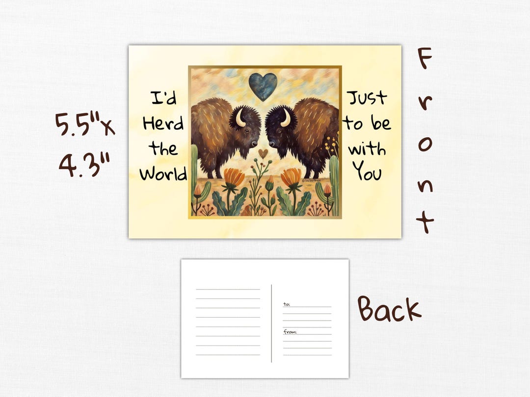 Herd the World Boho Bison Postcard, Buffalo Postcard, Buffalo Greeting ...