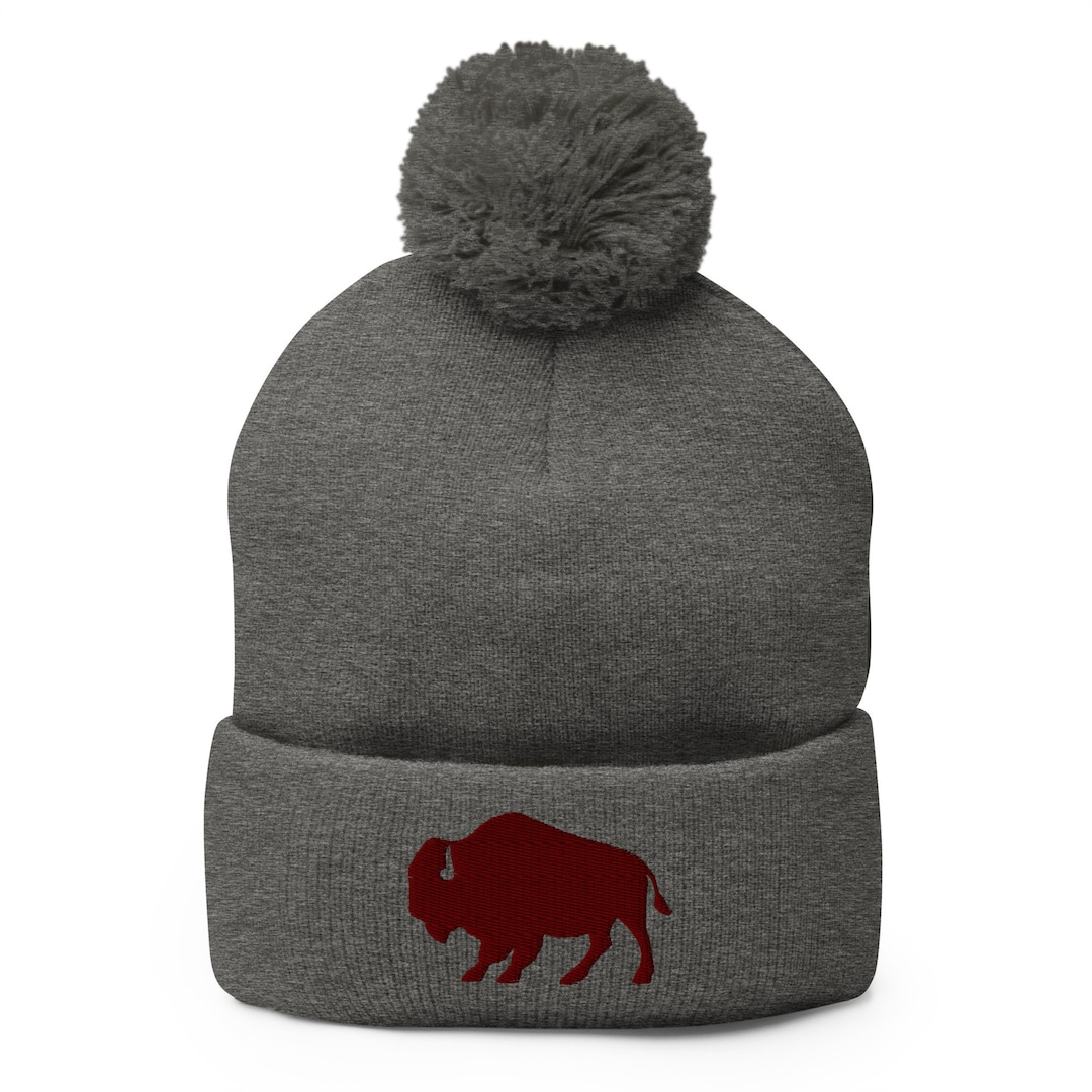 Embroidered Pom-pom Bison Beanie, Buffalo Beanie - Etsy