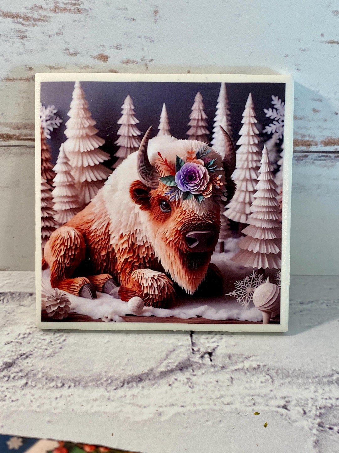 Winter Bison Coaster, Buffalo Coaster, Ranch Decor, Bison Gift, Buffalo ...