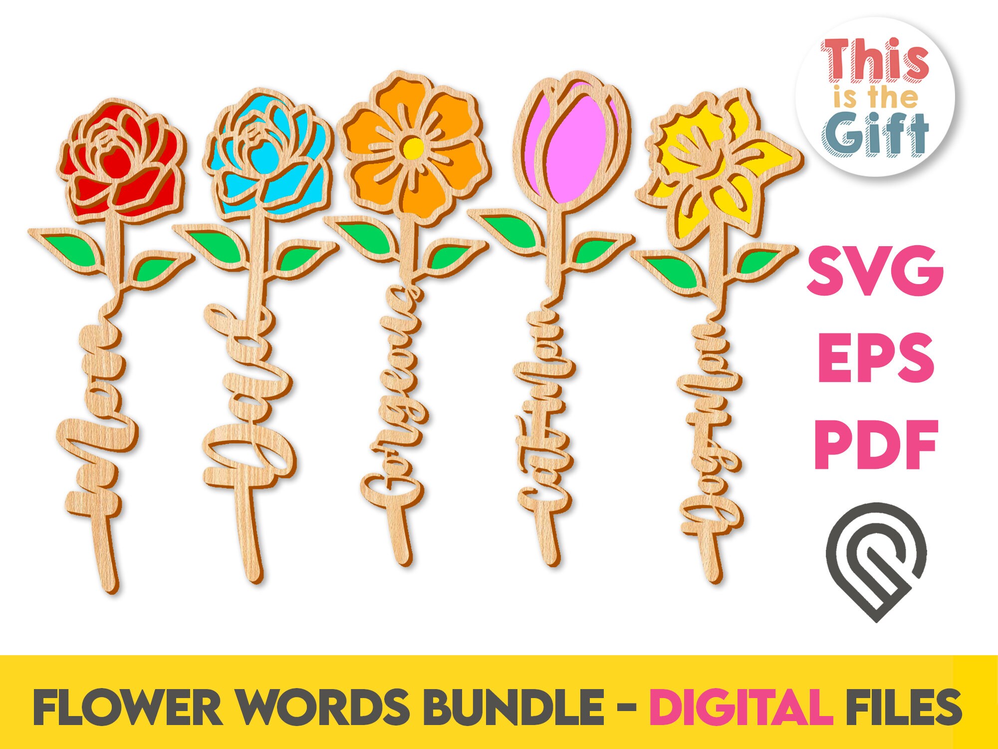 Flower Word Bundle, Floral Words, Mothers Day Gift, Glowforge File ...