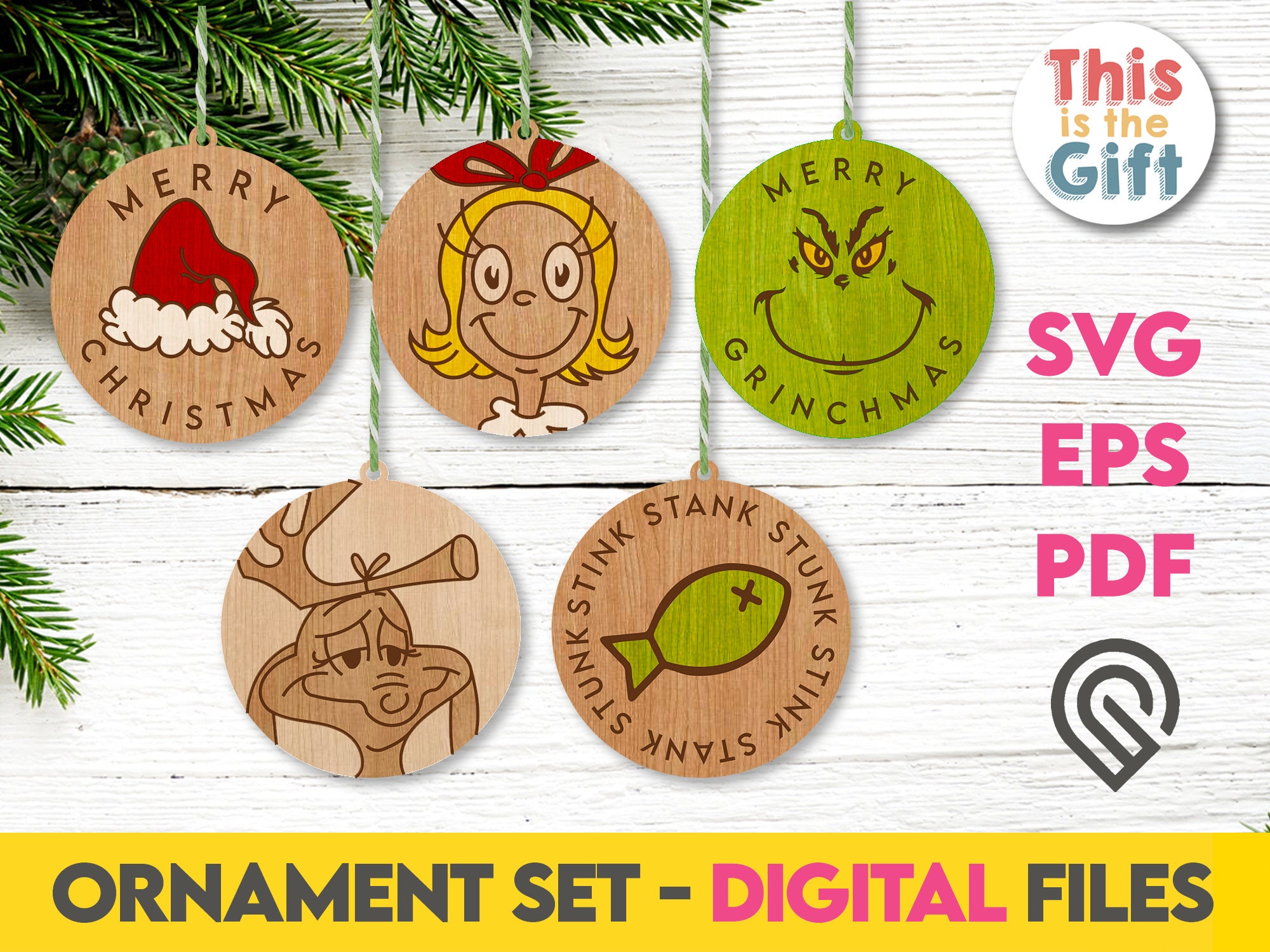 Grinch Ornament Set, Laser Ornament, Christmas Files, Laser Cut SVG ...