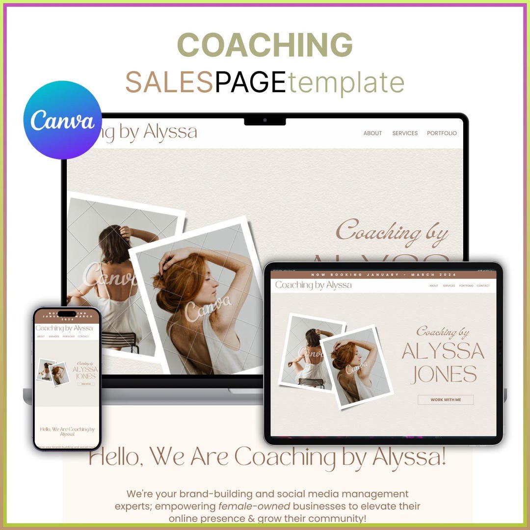 Coaching Artist Canva Sales Page Template| Makeup Artist Canva Website Template One-page ...