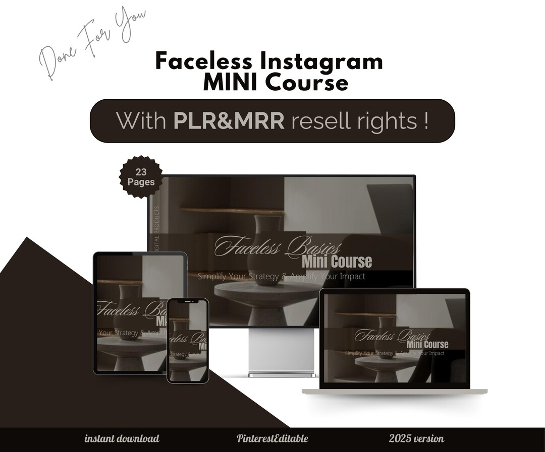 MRR PLR Faceless Instagram Basics Mini Marketing Course Bundle MRR Plr ...