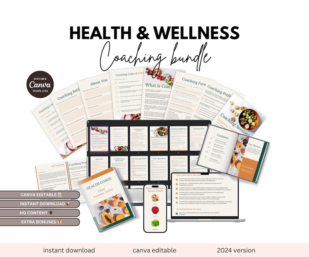 Health and Wellness Coaching Bundle, Wellbeing Canva Templates, Health ...