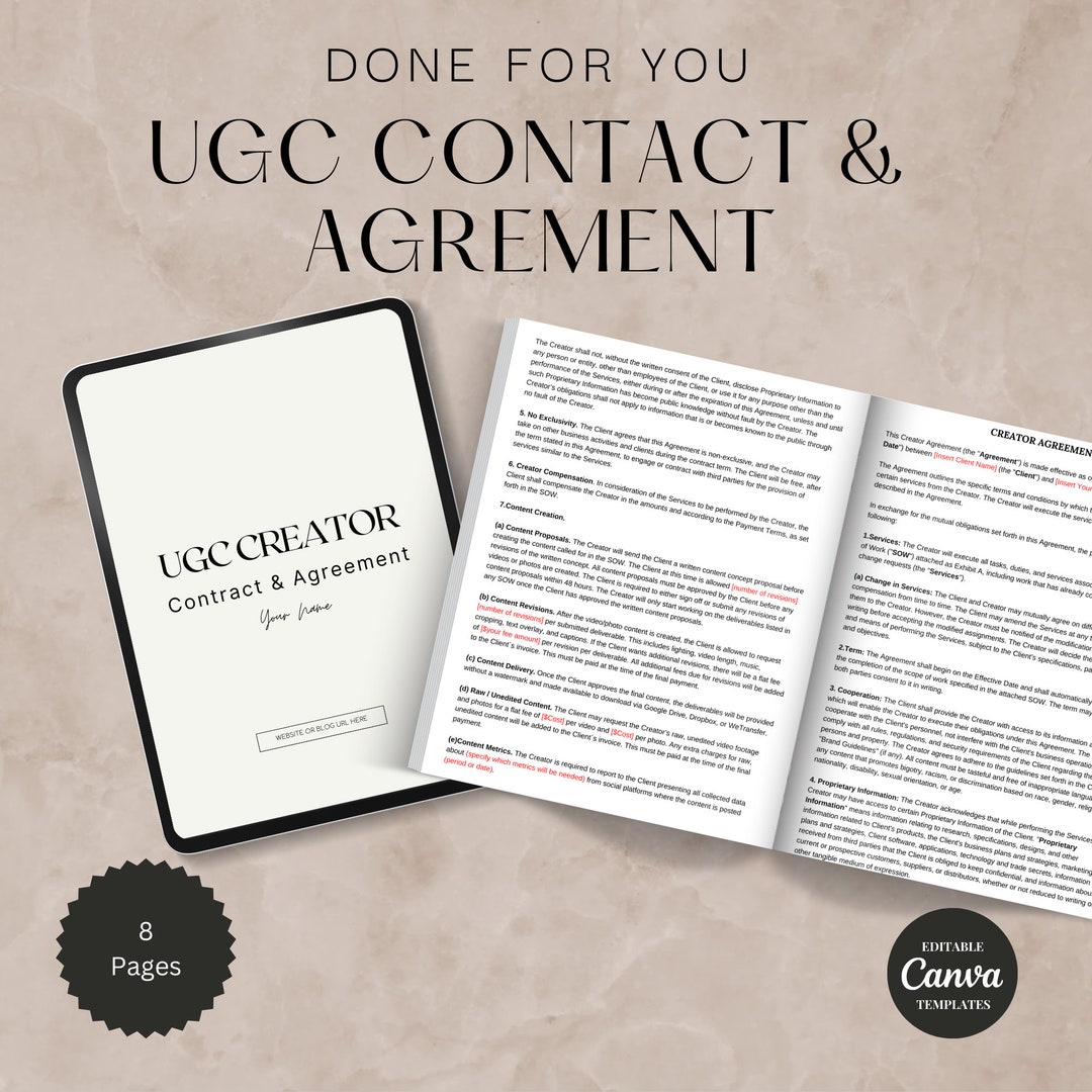 UGC Contract Template | UCG Creator Agreement, User Generated Content ...