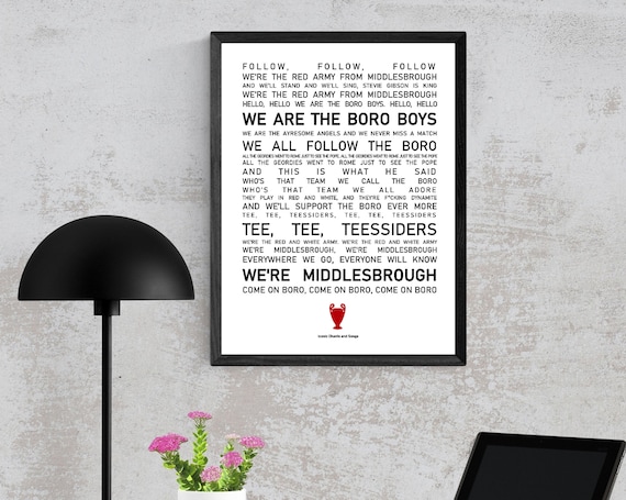Middlesbrough Poster Wall Art Iconic Chants and Songs - Etsy UK