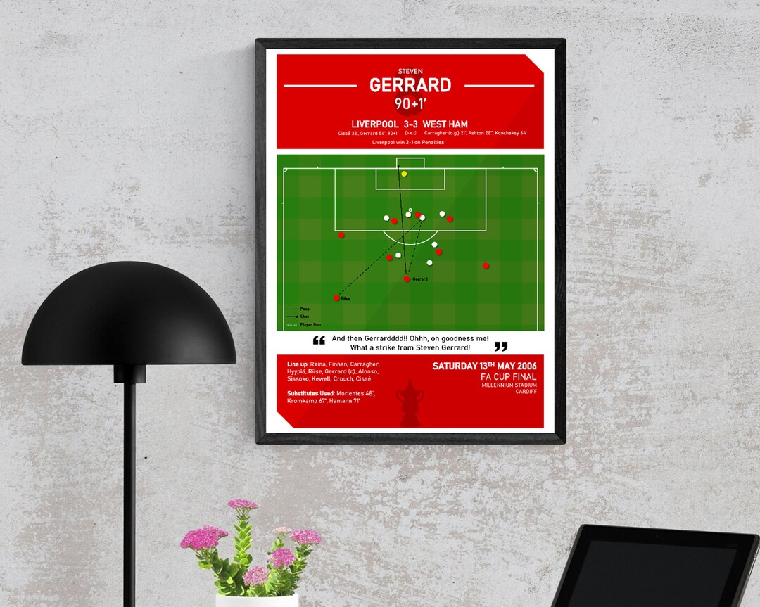 Steven Gerrard Goal Moment Wall Art, Poster Print, Iconic Goal, FA Cup ...