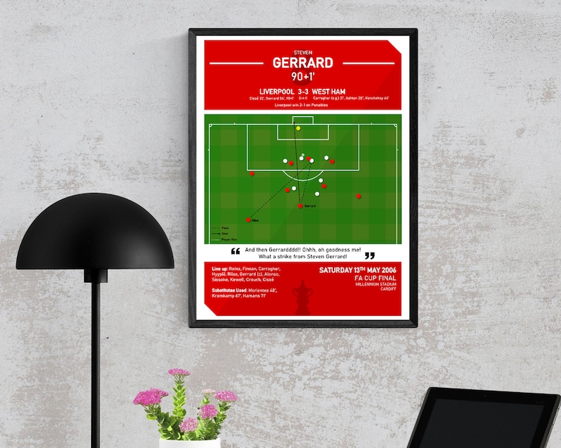 Steven Gerrard Goal Moment Wall Art, Poster Print, Iconic Goal, FA Cup ...