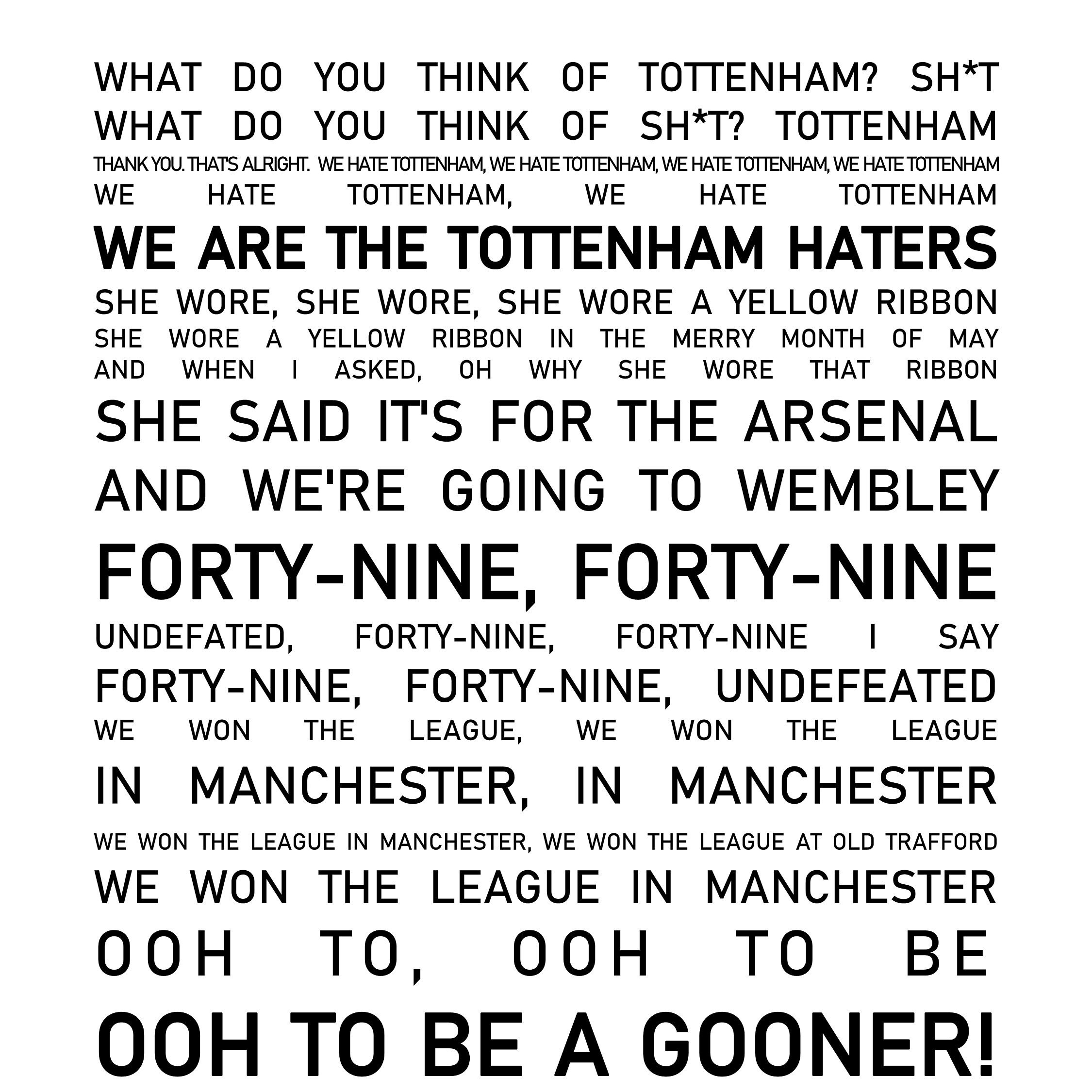 Arsenal Poster Wall Art, Iconic Chants and Songs, Arsenal Fan Present ...
