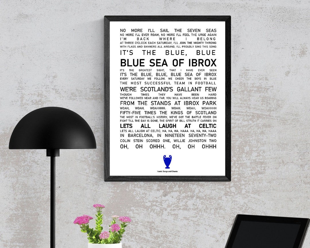 Rangers FC Poster Wall Art, Iconic Chants and Songs, Rangers Fan ...