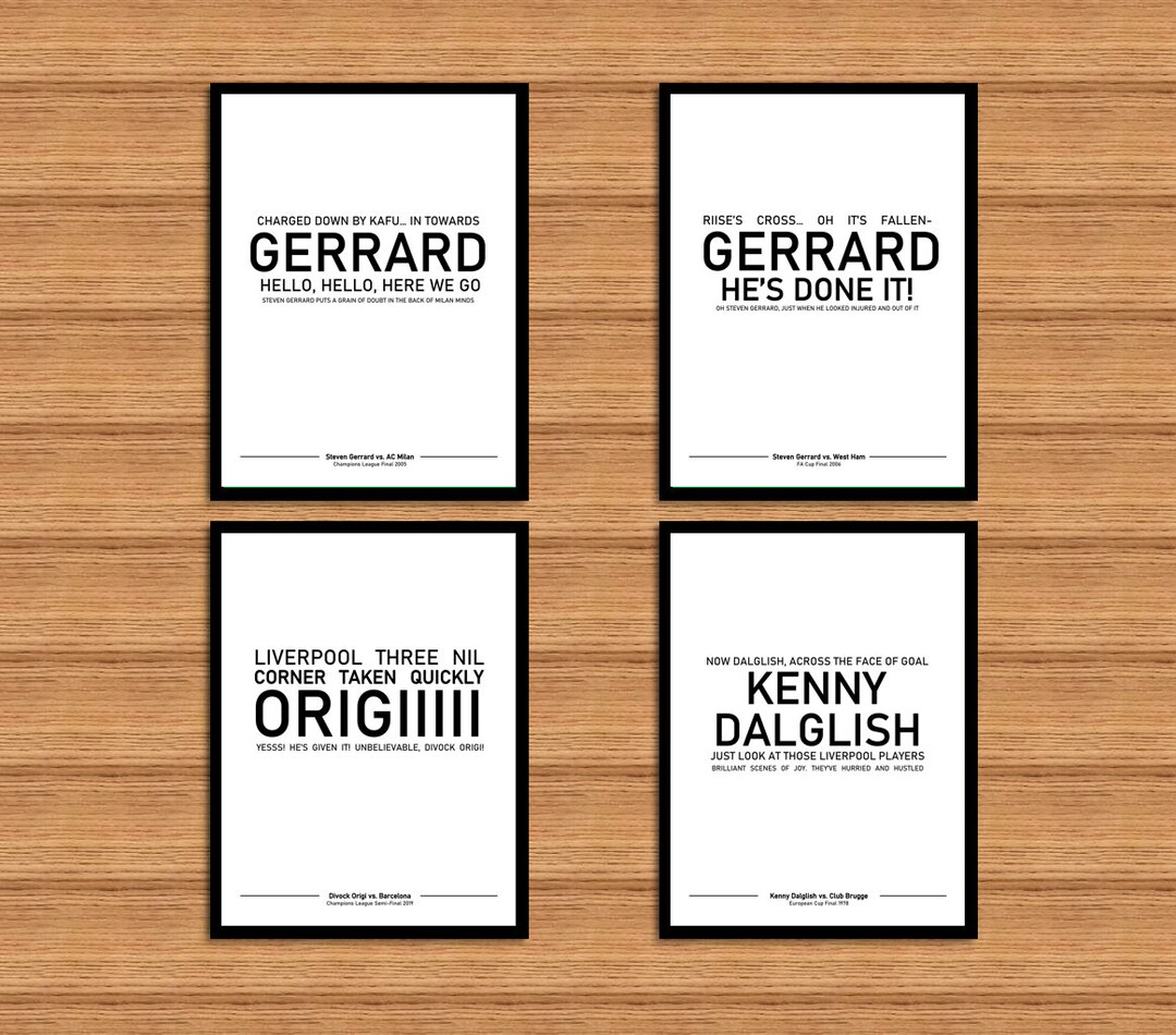 Liverpool Poster Wall Art, Gerrard, Dalglish, Origi, Iconic Goal ...