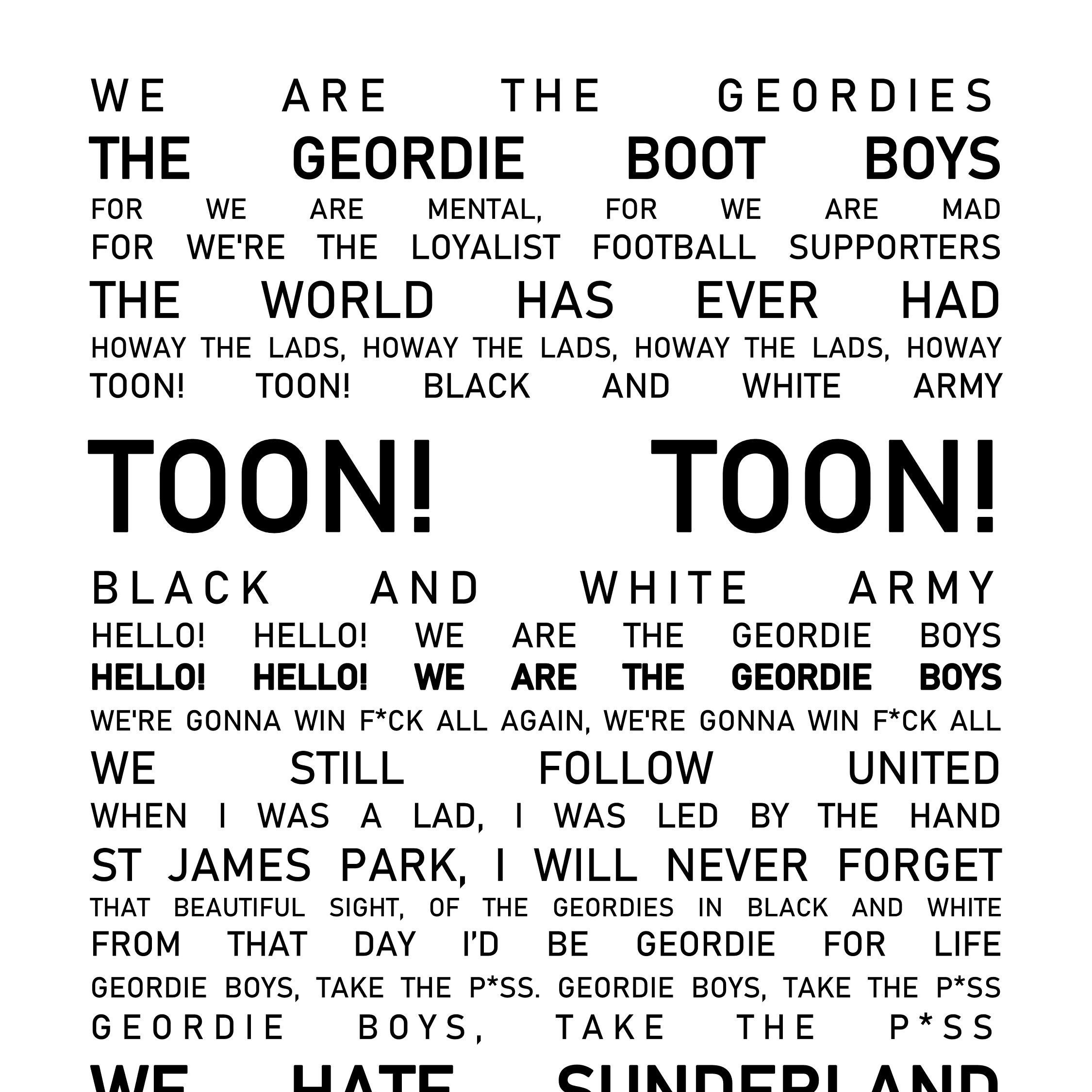 Newcastle United Poster Wall Art, Iconic Chants and Songs, Newcastle ...