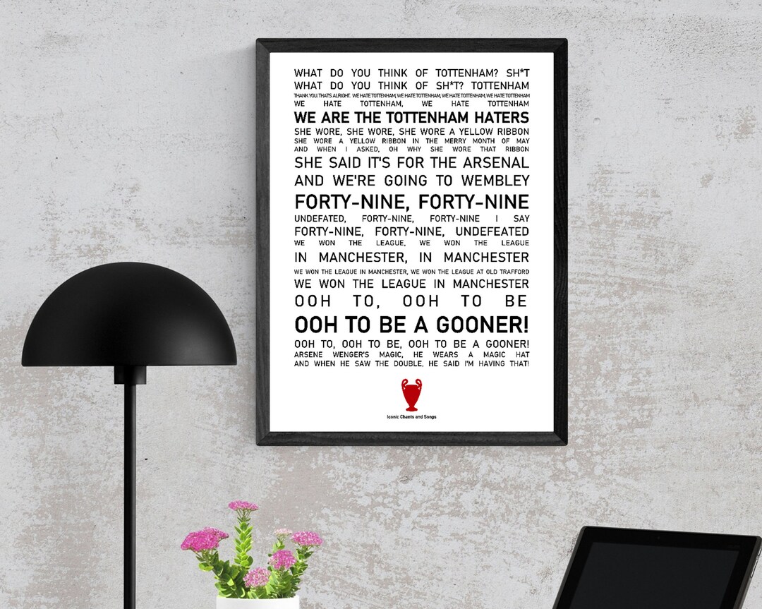 Arsenal Poster Wall Art, Iconic Chants and Songs, Arsenal Fan Present ...