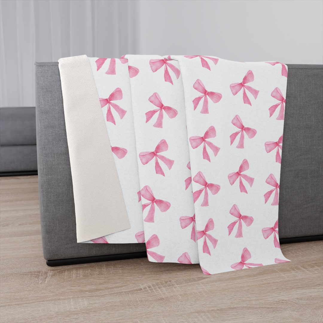 Light Pink Bow Patterned Blanket Dainty Aesthetic Coquette Room Decor ...