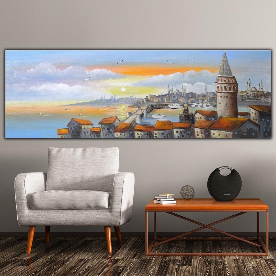 Galata and Galata Tower Hand-painted Oil Painting on Canvas, Large ...