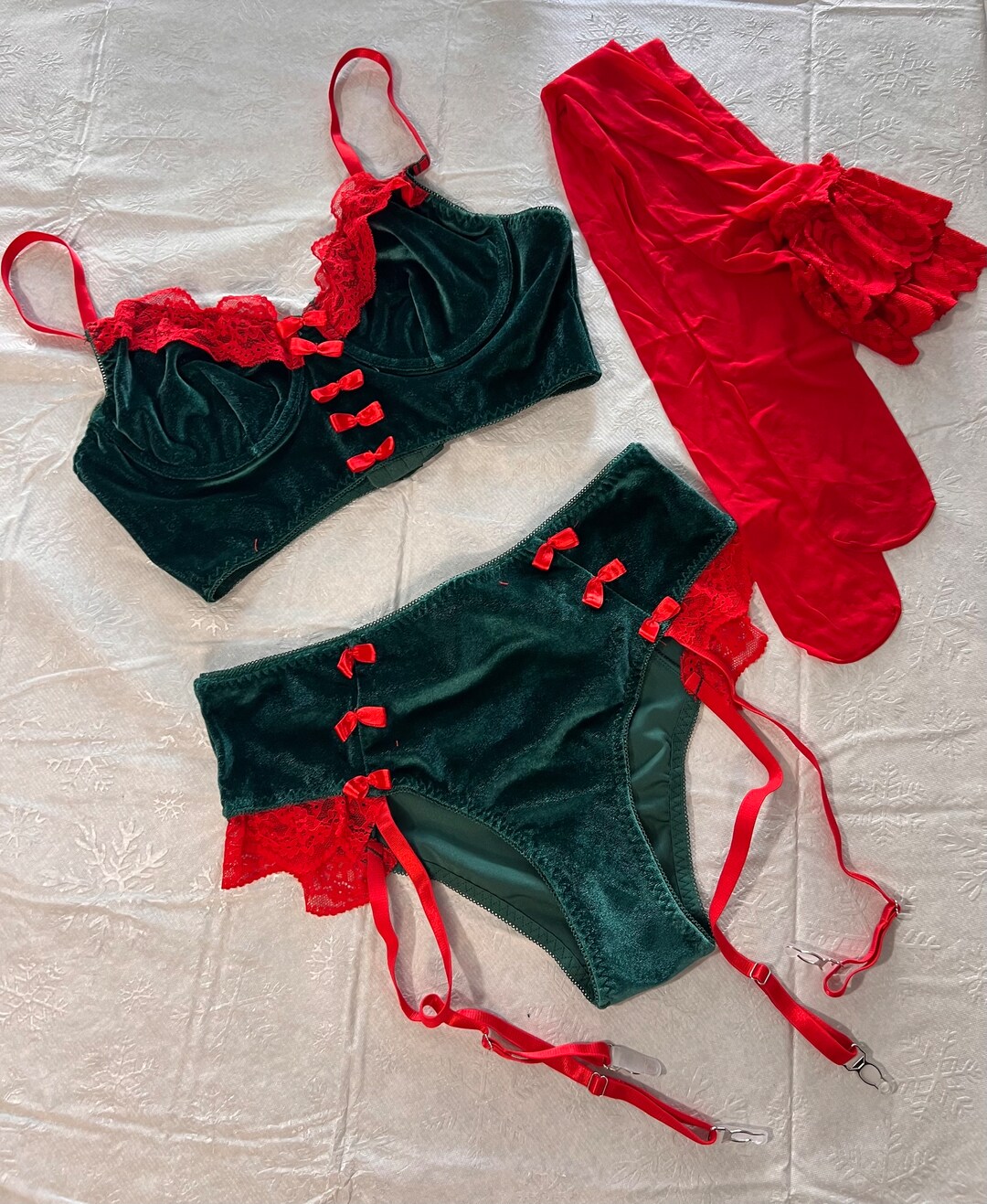 Sexy Elf Lingerie Set With Thigh High Stockings Naughty Elf Etsy