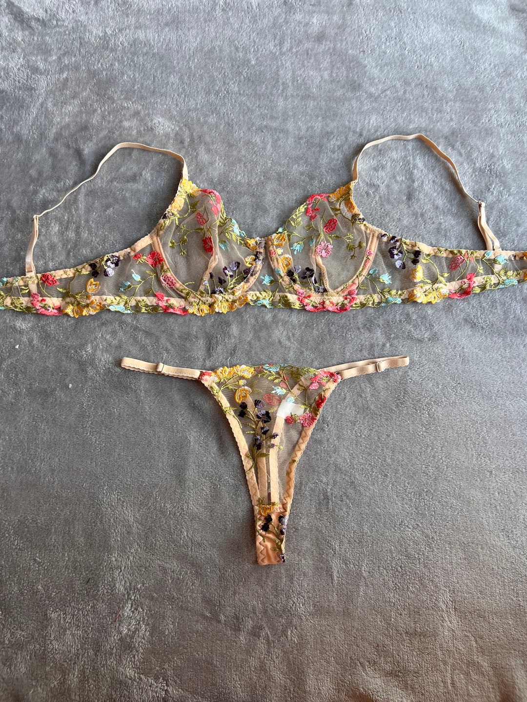 Floral Embroidered Lingerie Set Sexy Lingerie Underiwre Lingerie Etsy