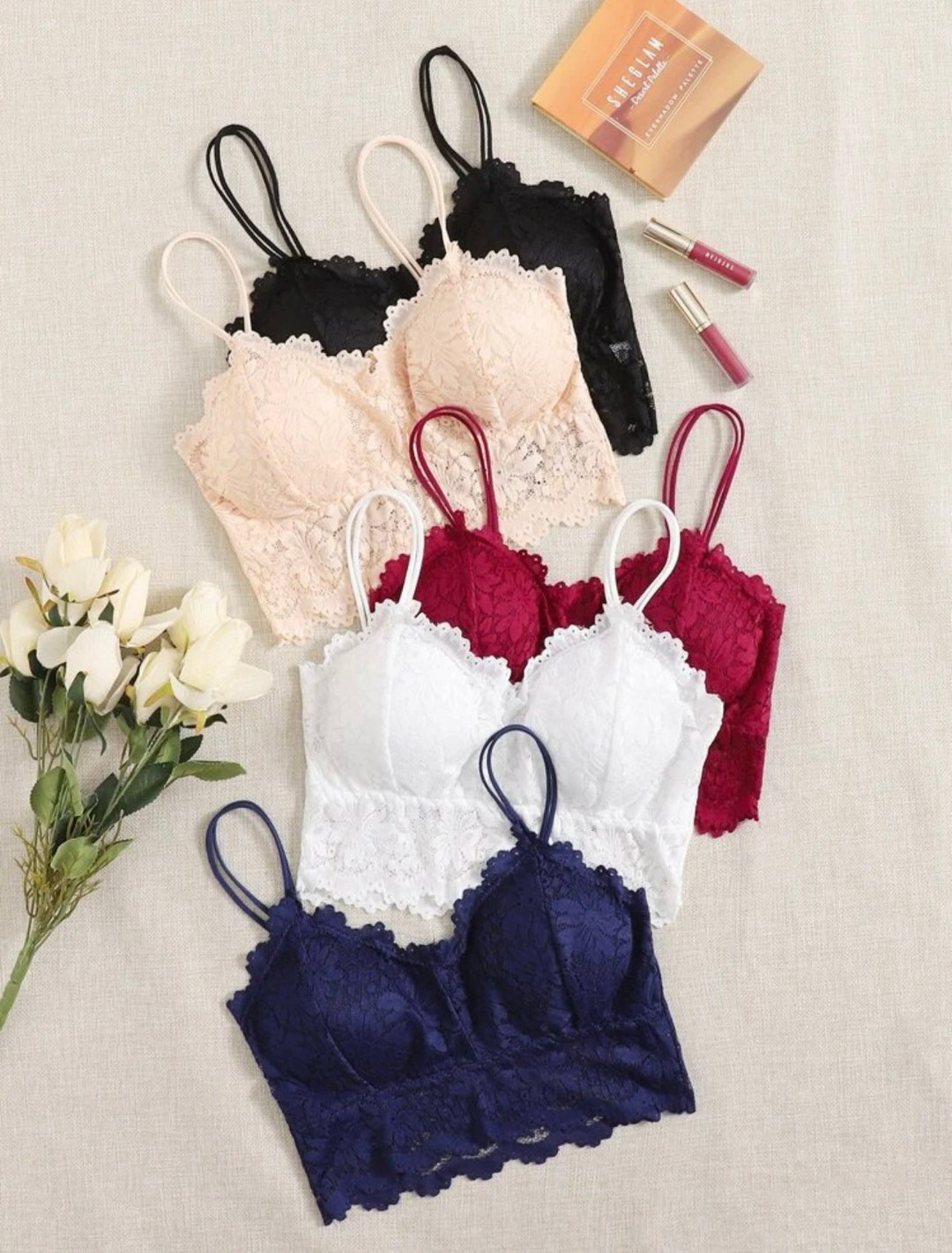 5 Pack Lace Bralettes Longline Bra Set - Etsy