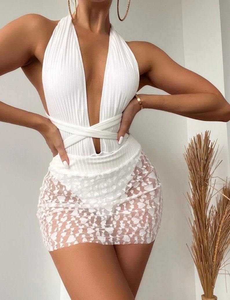 Criss Cross One Piece Swimsuit With Beach Skirt Cover Up Skirt Etsy