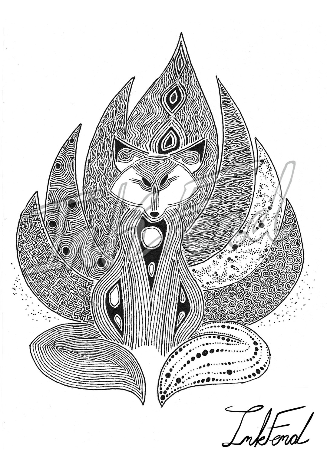 Multi Patterned Tailed Fox Digital Print - Etsy