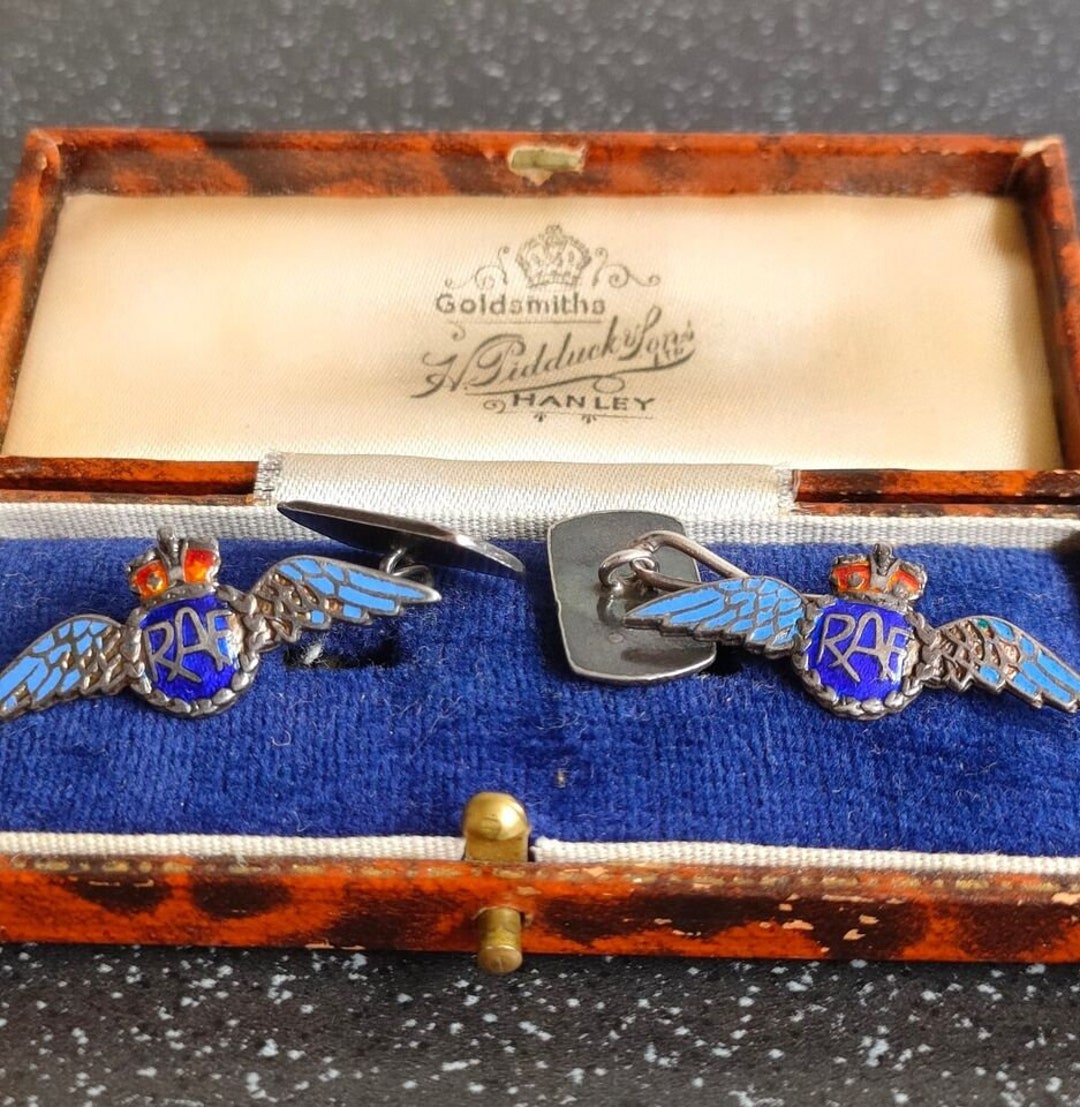 WWII 925 Sterling Silver and Enamel RAF Royal Air Force Cufflinks 7.2 G ...