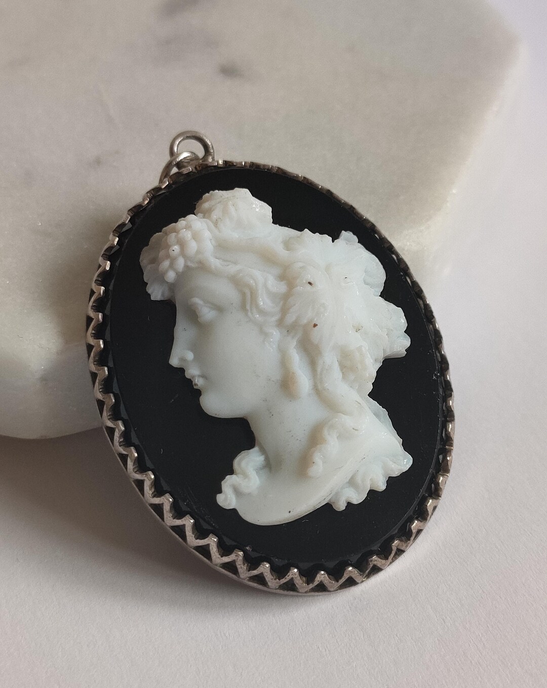 Late Victorian Opaque White Glass Bacchante Cameo, C. 1885–1905, Set in ...