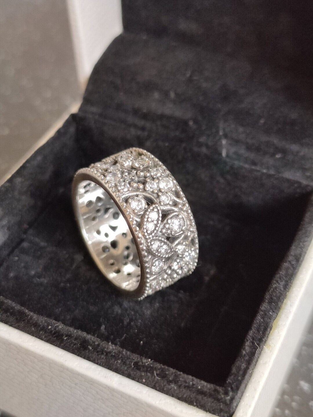 Pandora S925 Ale Sterling Silver Shimmering Leaves Clear CZ Ring Size ...