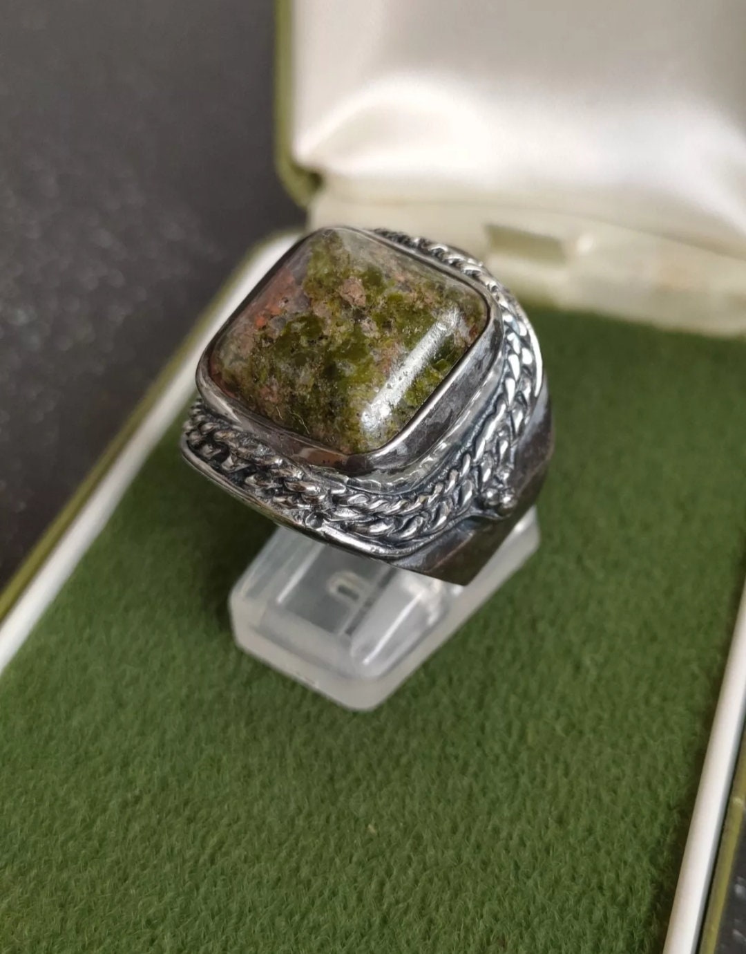 Vintage Native American 925 Sterling Silver Natural Unakite Ring Size W ...