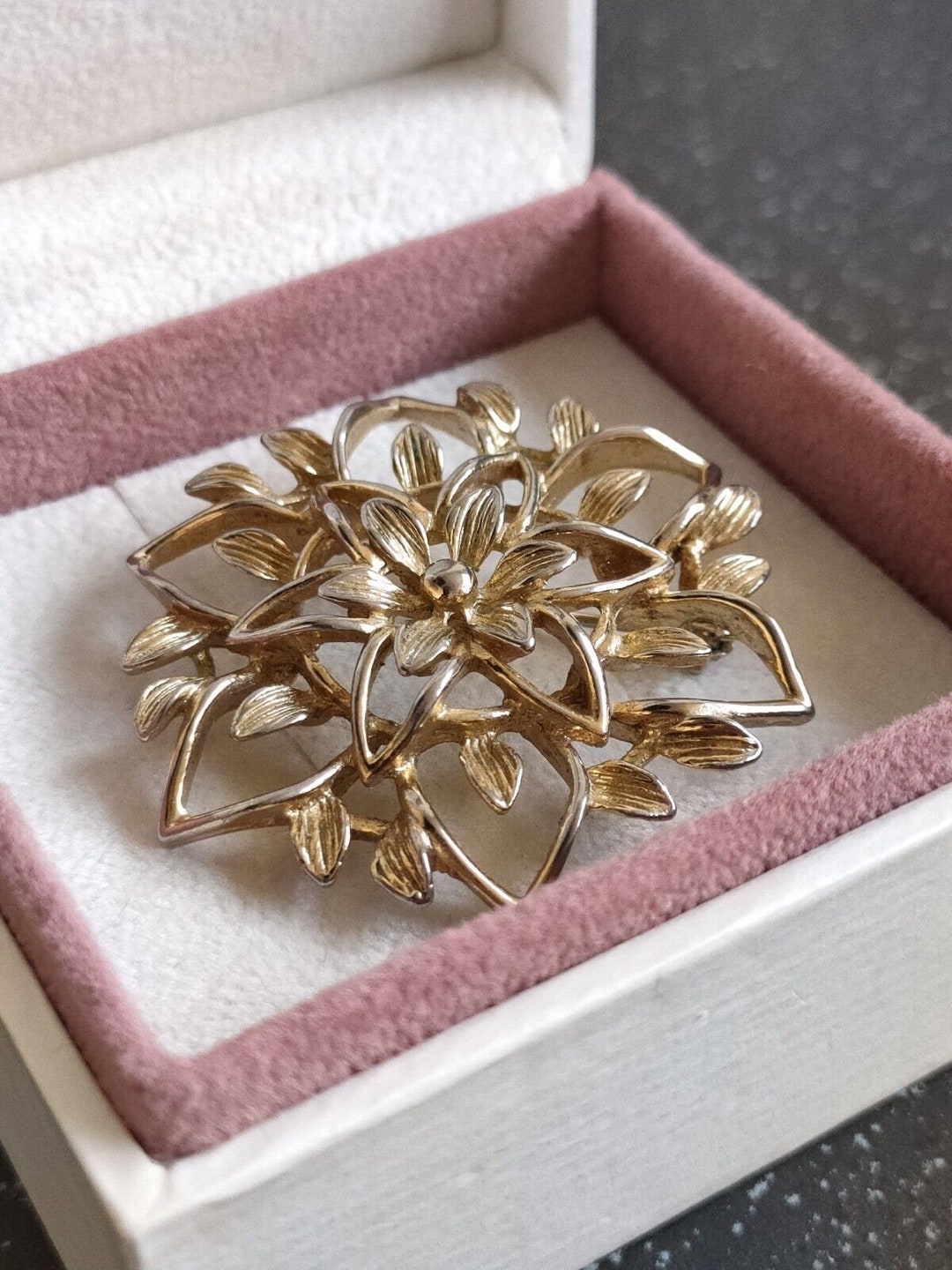 Vintage Sarah Coventry Textured Finish Leaves Flower Shape Brooch, Gold ...