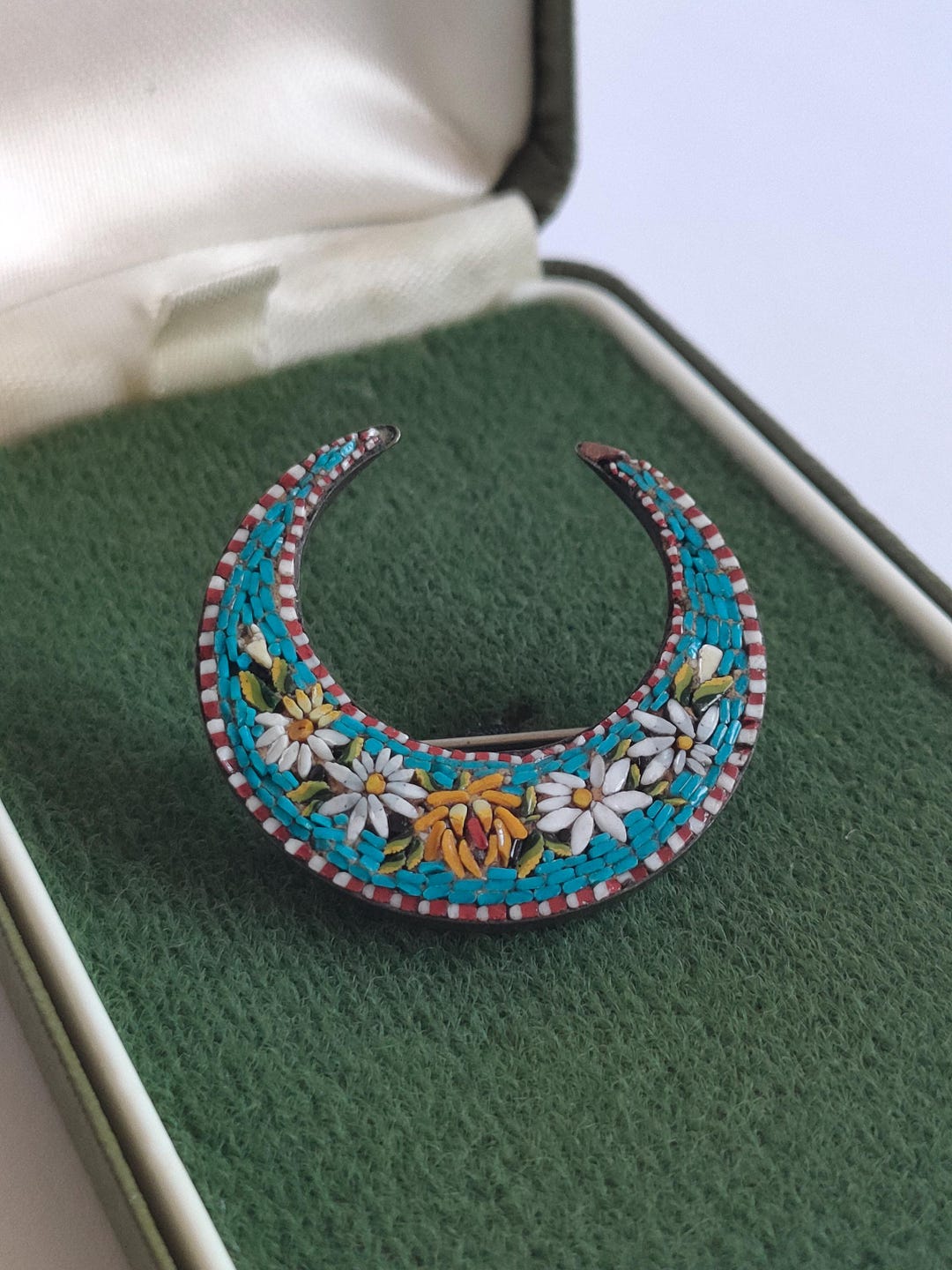 Victorian Micro Mosaic Crescent Moon Brooch – Italian Grand Tour, C ...